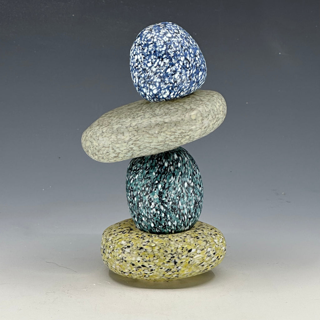 medium glass cairn sculpture, 4 glass stone totem
